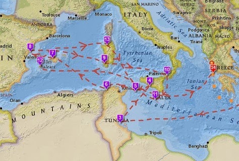 la serp blanca: Mapes interactius del viatge d’Ulisses a Ítaca