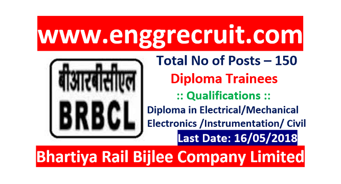 BRBCL Recruitment 2018 for Diploma Trainees - 150 Posts.