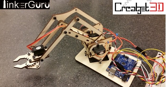 Robotic Arm Wood Kit using Arduino SMD by creatjet3dlabs.