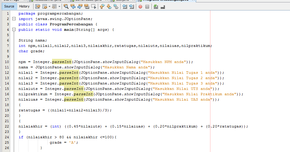 Tugas V-Class Percabangan Java [Pemrograman Berorientasi objek - JAVA ...