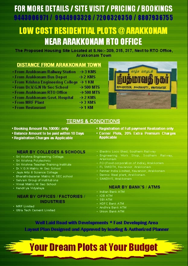 LOW PRICED RESIDENTIAL PLOTS @ ARAKKONAM: Plot Brochures - Pamphlets to ...