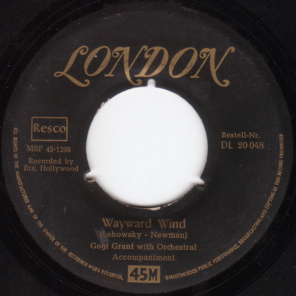 Ontem, no século passado: Gogi Grant - The Wayward Wind (1956)