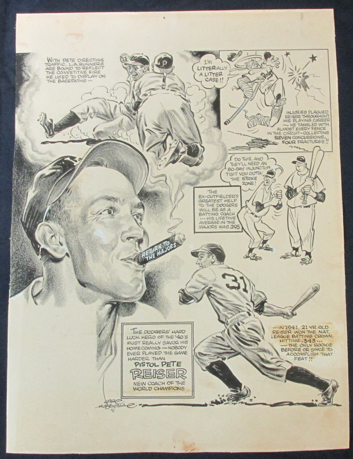 Dodgers Blue Heaven: A Vintage Editorial Cartoon of Pete Reiser by Karl ...