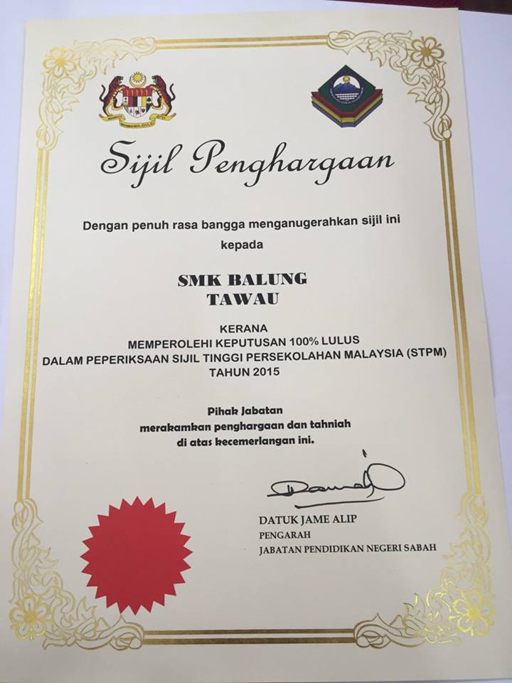 Balungkini: SMK Balung Tawau,ke 8 terbaik di Sabah dalam STPM 2015