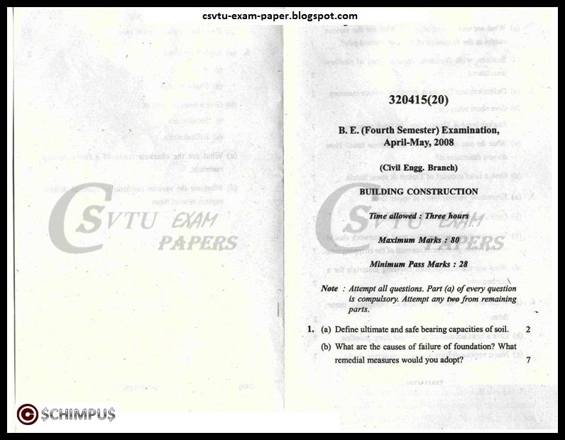 Csvtu Exam Papers Civil 4th Sem Building Construction April May 2008