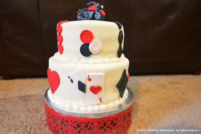 Poker cake with fondant motorbike cake topper