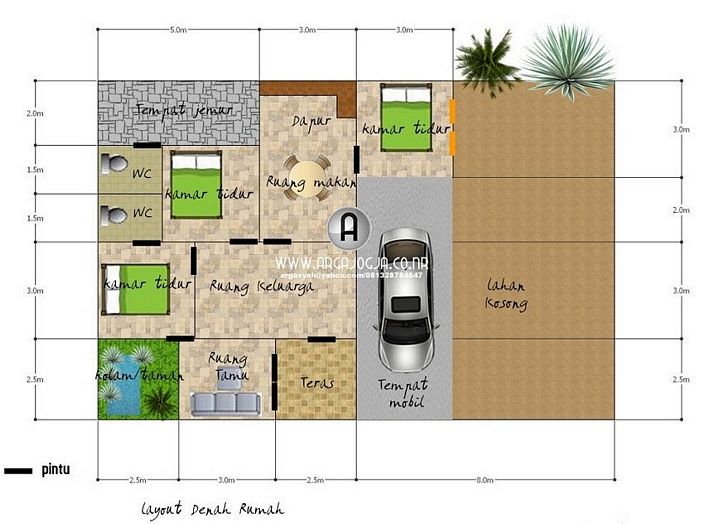 DESAIN DENAH RUMAH TIPE 90 TAMPAK MODERN | MODELRUMAHE.com