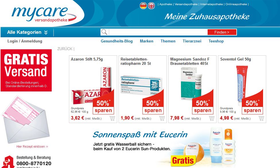 Günstige Arzneimittel bei der Versandapotheke mycare.de