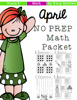 Kelly McCown: April NO PREP Math Packets {Grades 3 to 8}
