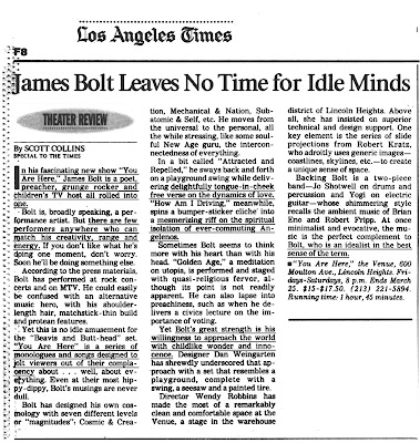 Jim Bolt - Performance Poet: REVIEW - LOS ANGELES TIMES