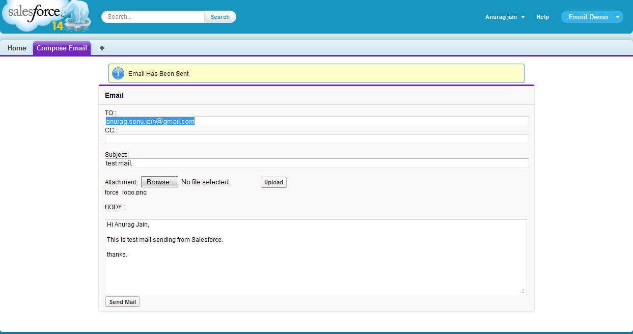 Anurag Jain S Blog For Salesforce Send Email With Attachment From Apex Class And Vf Page In