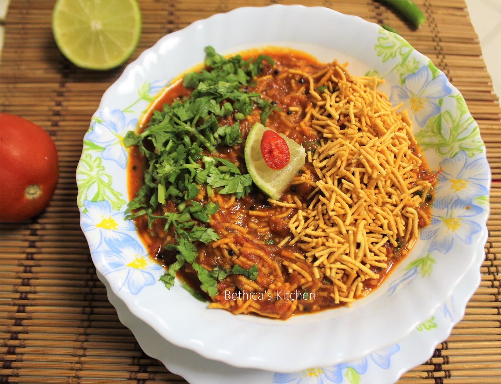 Bethica's Kitchen Flavours: Sev Tameta Nu Shaak (Tomato-Sev Curry ...