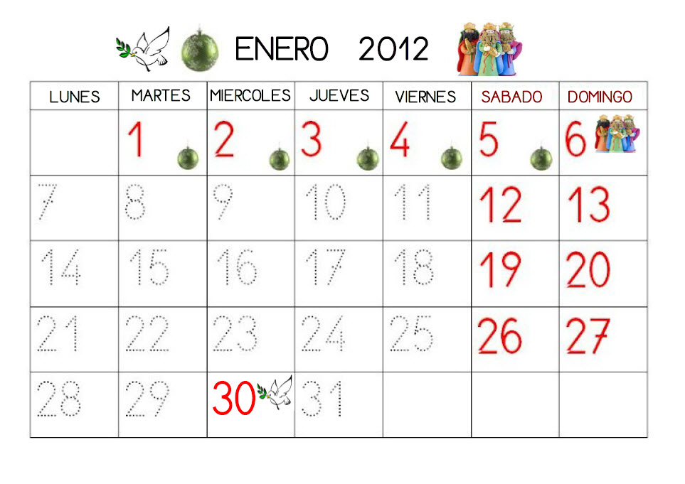 La clase de Eva: Calendario: mes de Enero