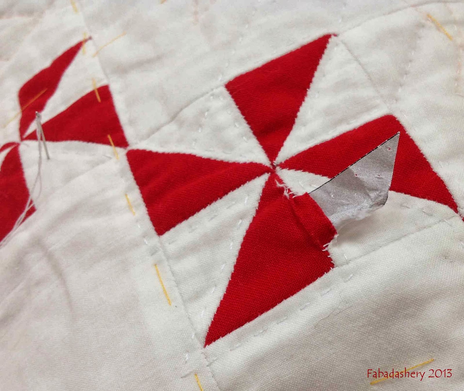 Fabadashery: Red and White Pinwheel Quilt - Hand Quilting