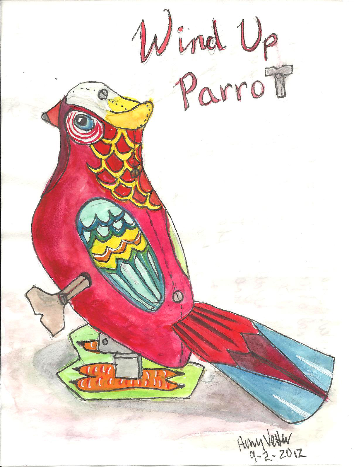 Amy's Art Journal: Wind Up Parrot