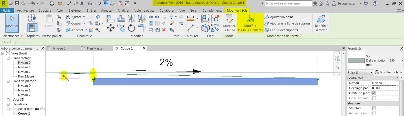 Revit-Mémo: Revit 2019_Route courbe avec dévers et bordures