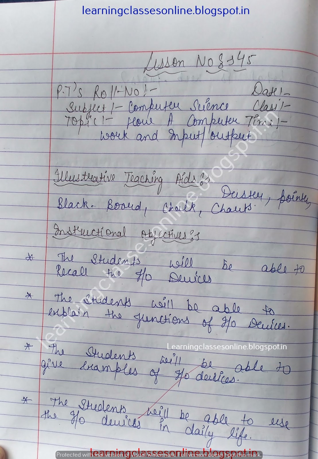 Lesson Plan For Computer Science For B Ed On Input And Output Devices