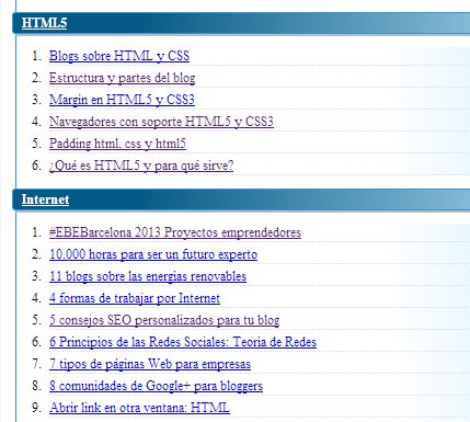 Índices o Tablas de Contenido para Blogger