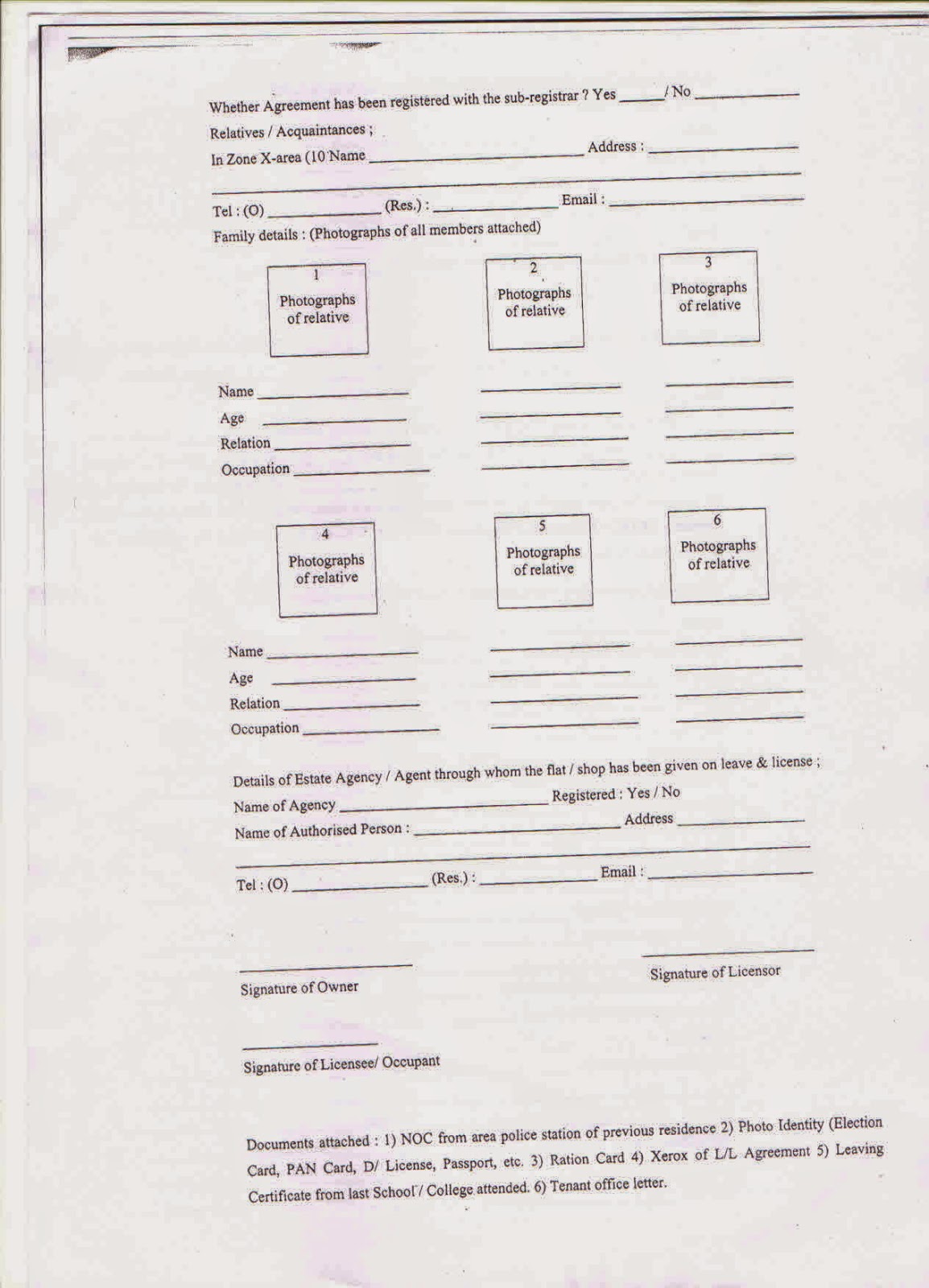 Housing Society [Maharashtra]: POLICE INTIMATION FORM FOR TENANT