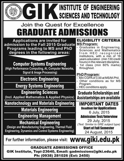 Gik Institute Of Engineering Sciences And Technology Admissions 2015 ...