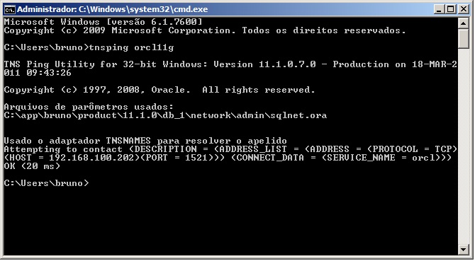 Oracle Startup: Teste de Comunicação entre Client e o Listener
