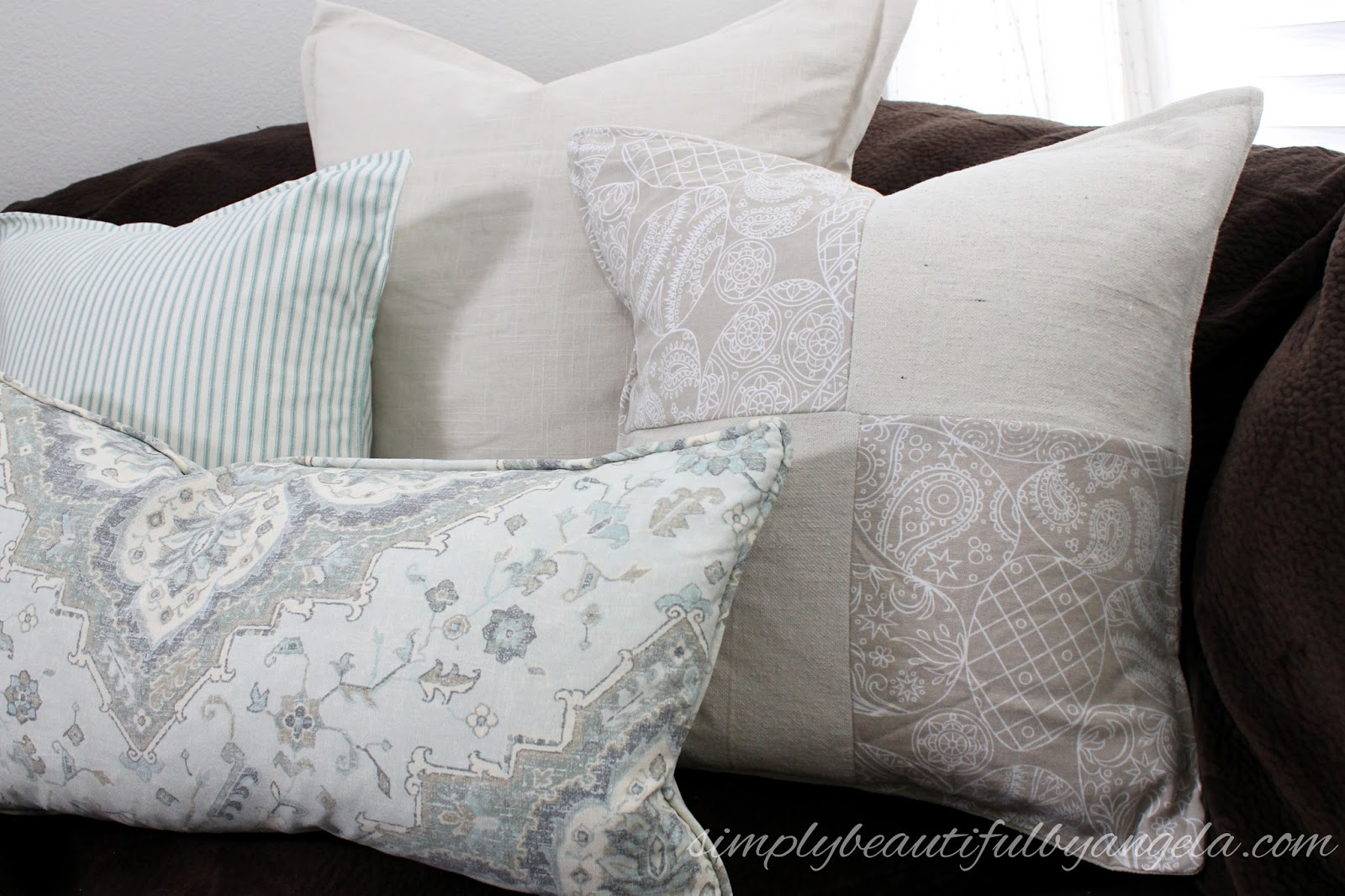 Spring Pillow Made with Drop Cloth and Napkins
