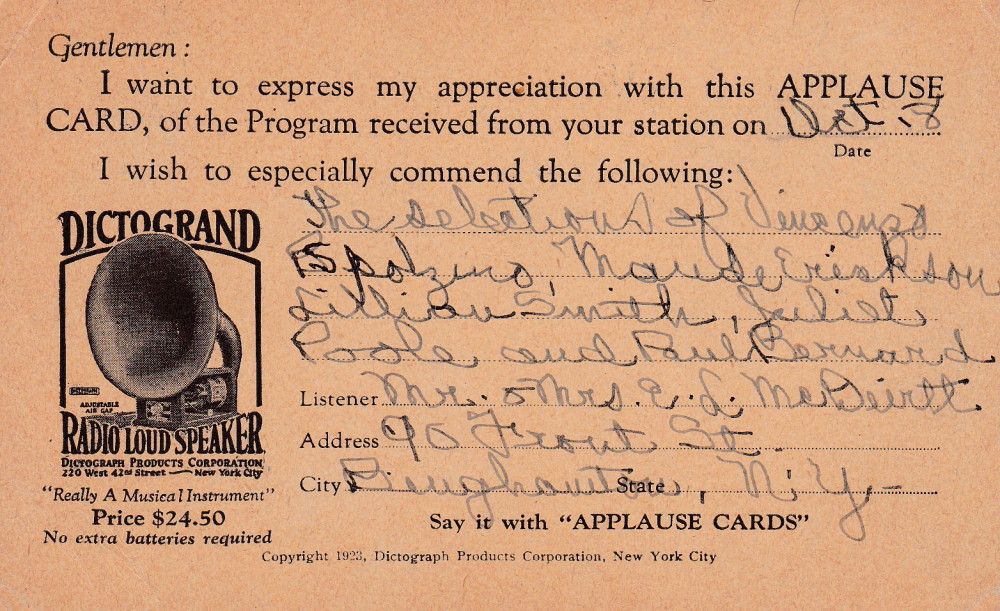 Vintage QSLs from the Golden Days of Radio : Applause Cards