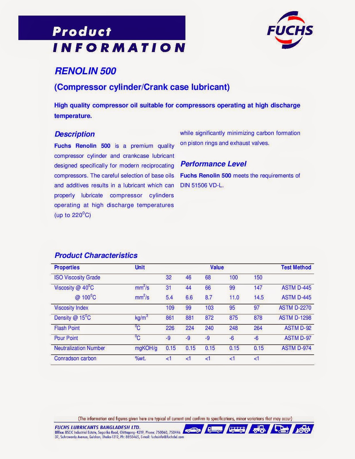 LUBRICANTS ASIA LIMITED: Renolin 500 (Compressor Cylinder / Crank case ...