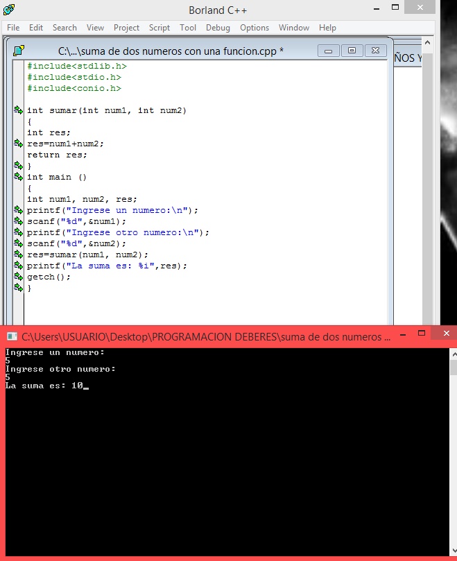 PROGRAMACION♡: Suma de dos numeros con Una funcion