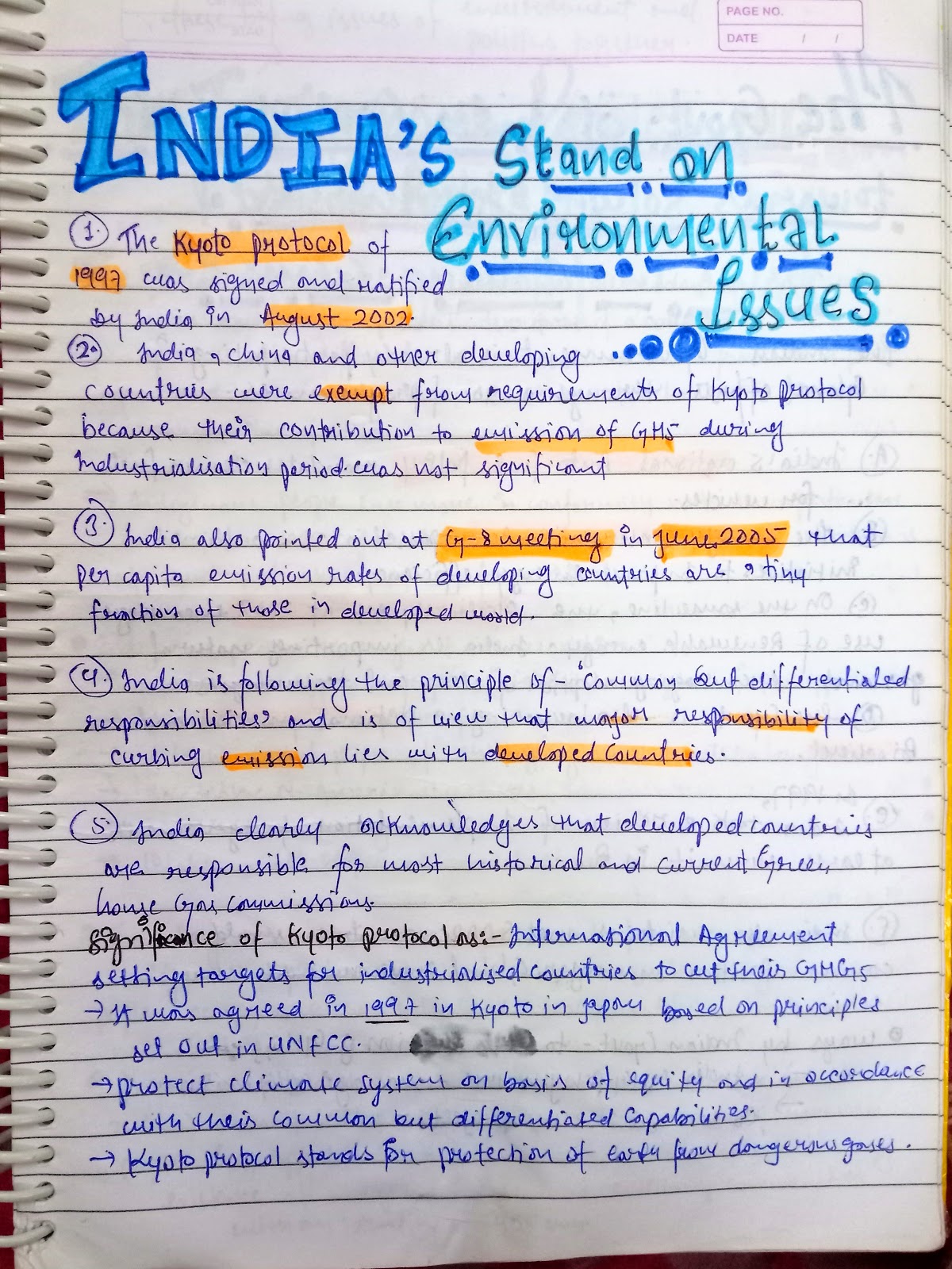 hand written notes of Environment and Natural Resources- [political ...