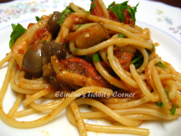 Elinluv's Tidbits Corner: Pasta Ratatouille With Mussels And Fresh Shimeiji
