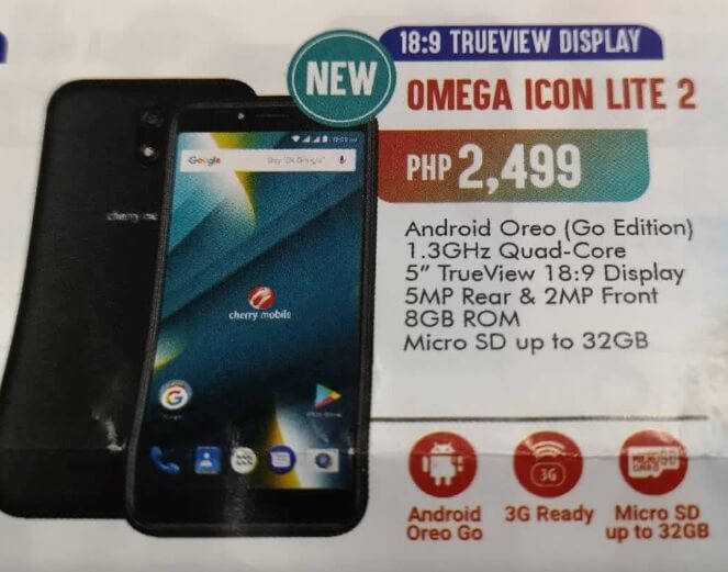 Cherry Mobile Omega Icon Lite 2; 5-inch 18:9 Display, Android Oreo Go ...