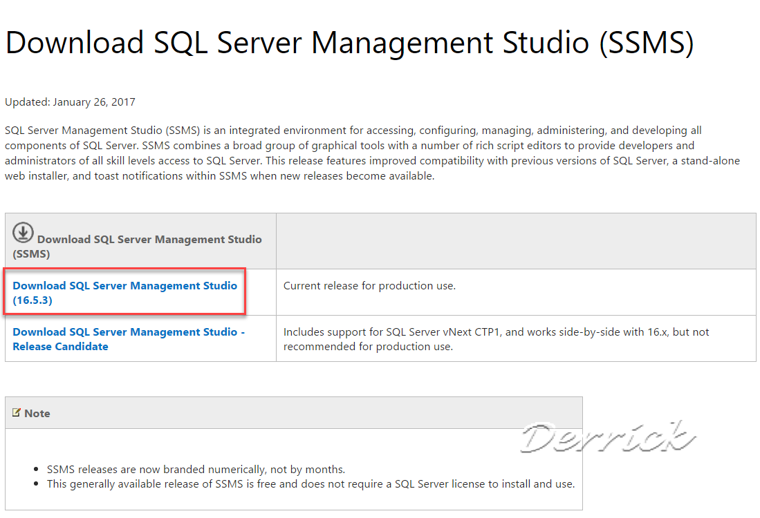 德瑞克：SQL Server 學習筆記: SSMS 2016 16.5.3：安裝與檢查有無更新