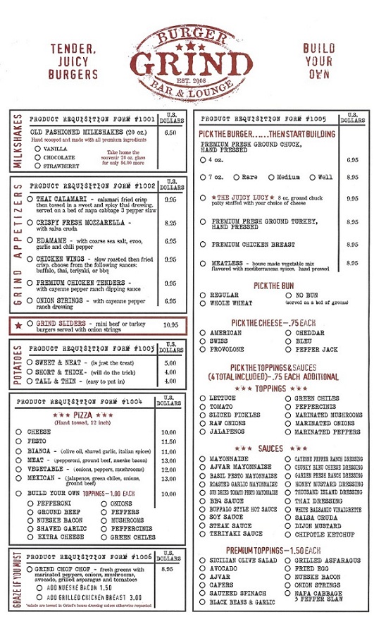 Grind Burger Bar and Lounge: Menu