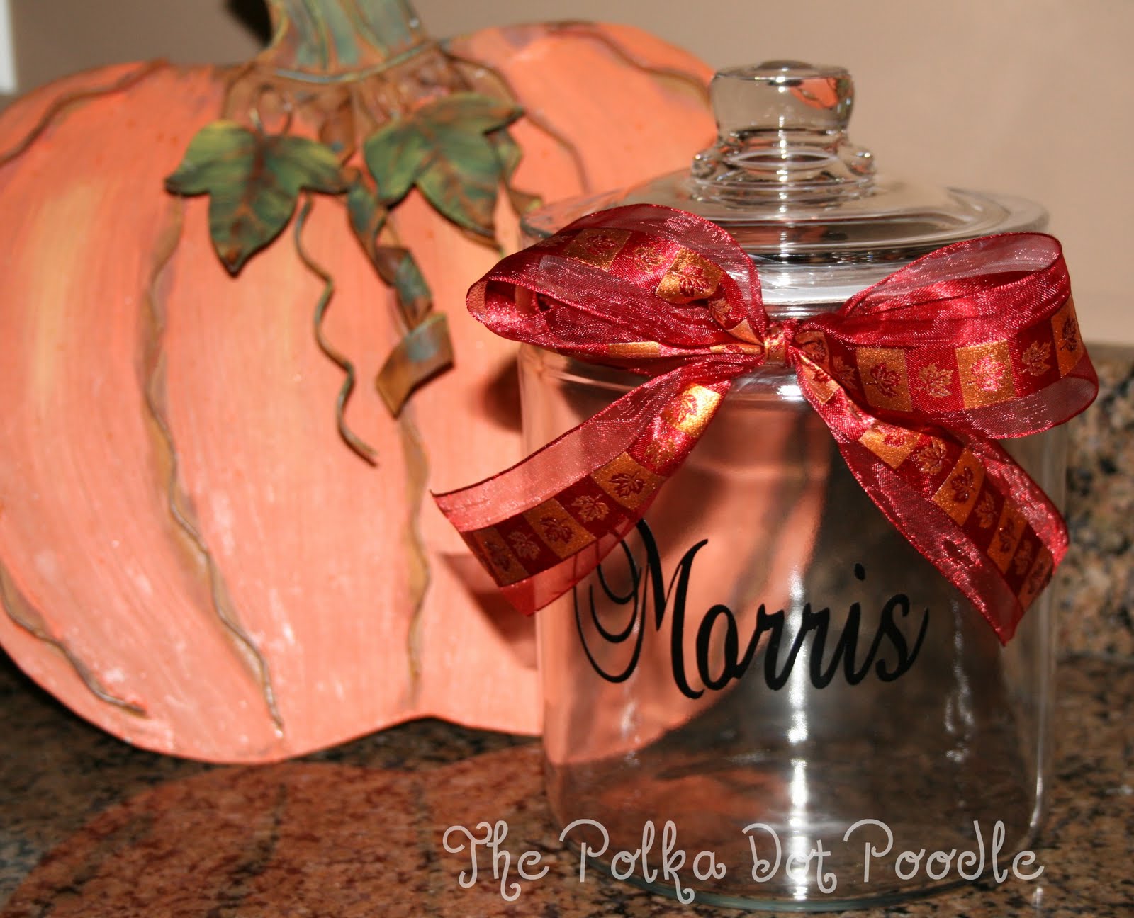 The Polka Dot Poodle: Personalized Glass Candy Jar $20