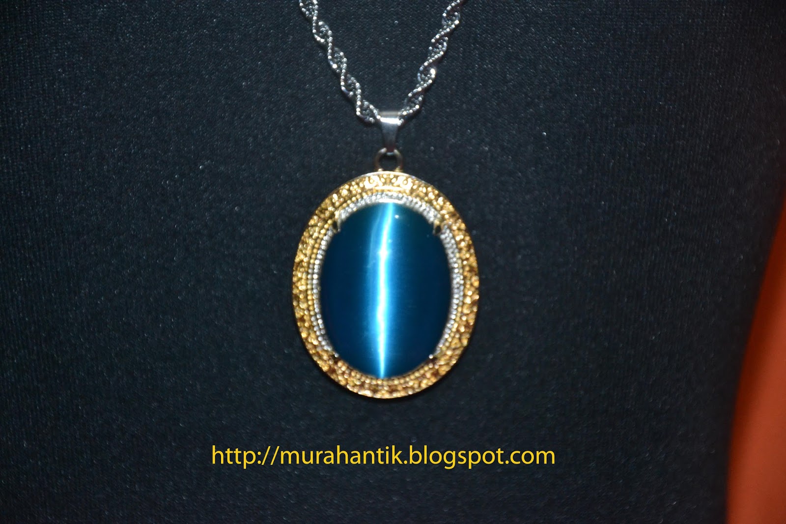 KALUNG LIONTIN BATU MATA KUCING BIRU | Murah Antik