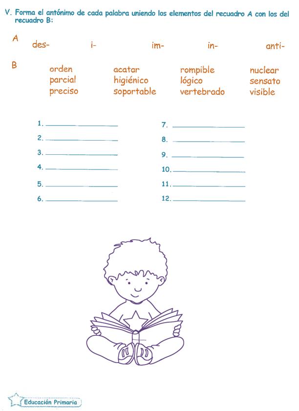 Antónimos para niños 6º primaria | Razonamiento Verbal