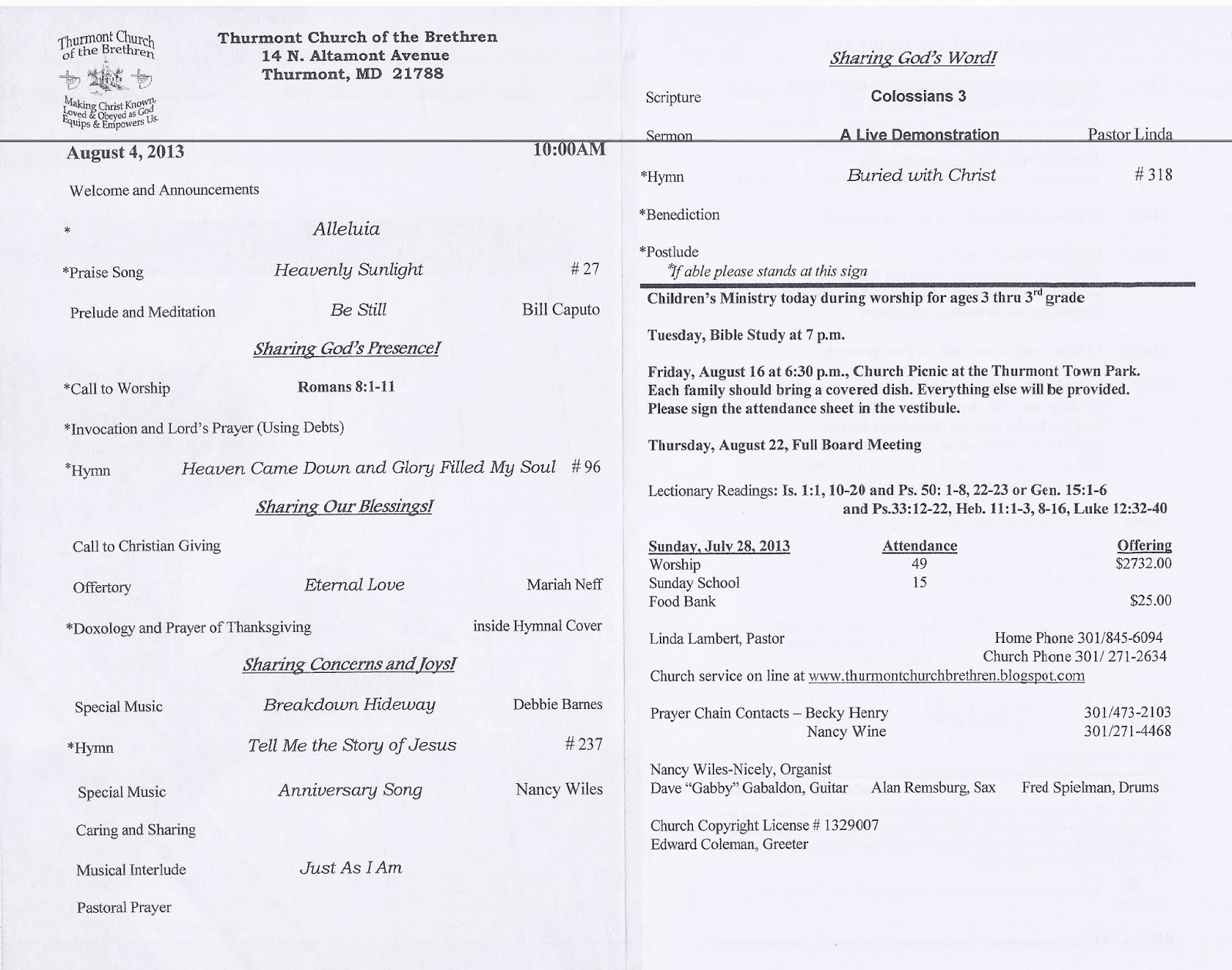 Thurmont Church of the Brethren: A Live Demonstration