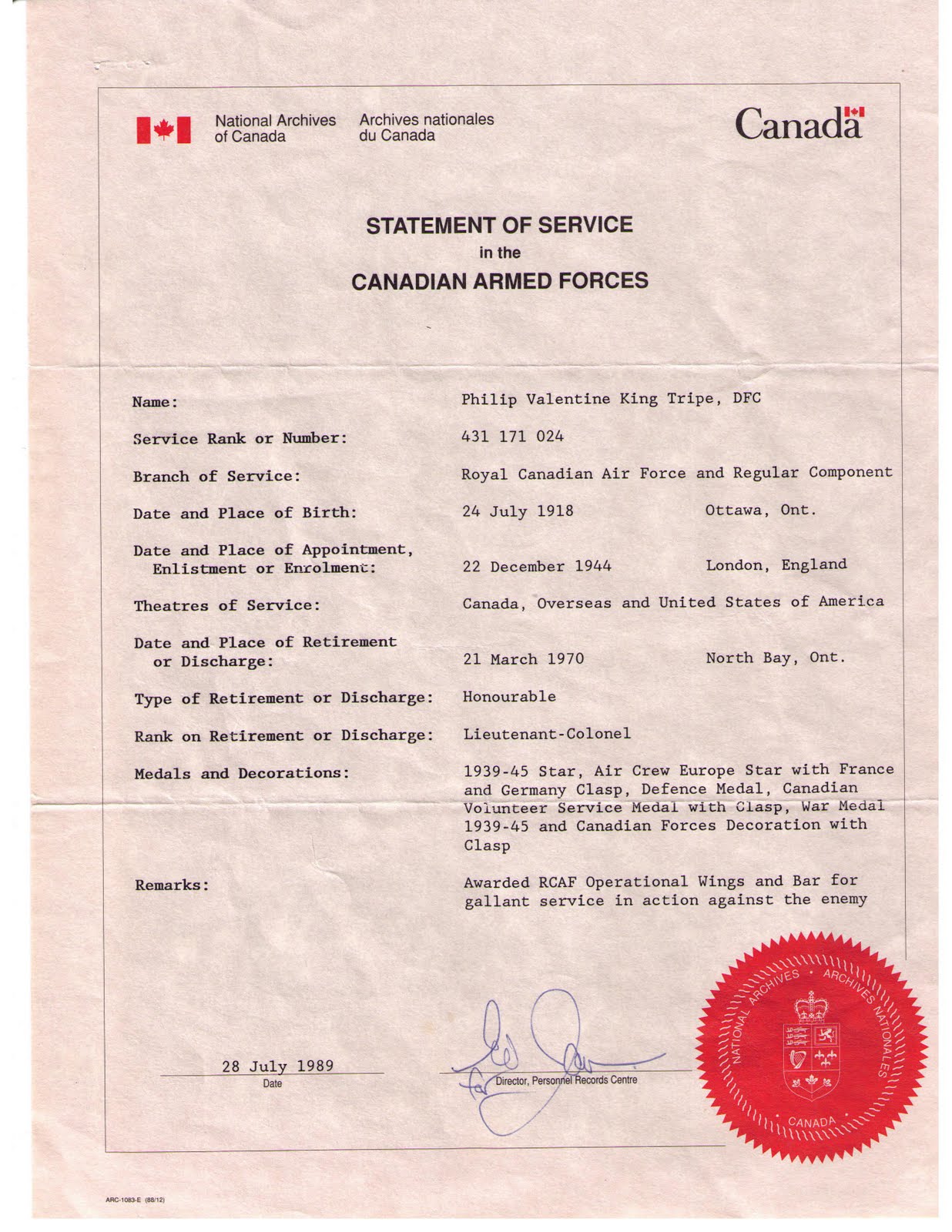 Celebrating Phil Tripe: Statement of Service