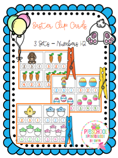 Easter Clip Cards - 3 sets Numbers 1-12 ~ Preschool Printables