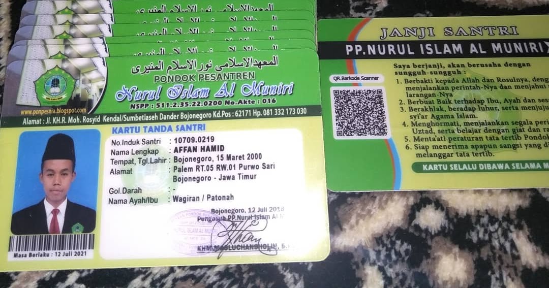 PP.NURUL ISLAM AL-MUNIRI Bojonegoro: Kartu Tanda Santri