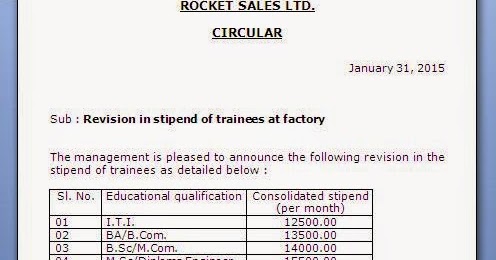 HR Circular Format For Employees Salary Increment