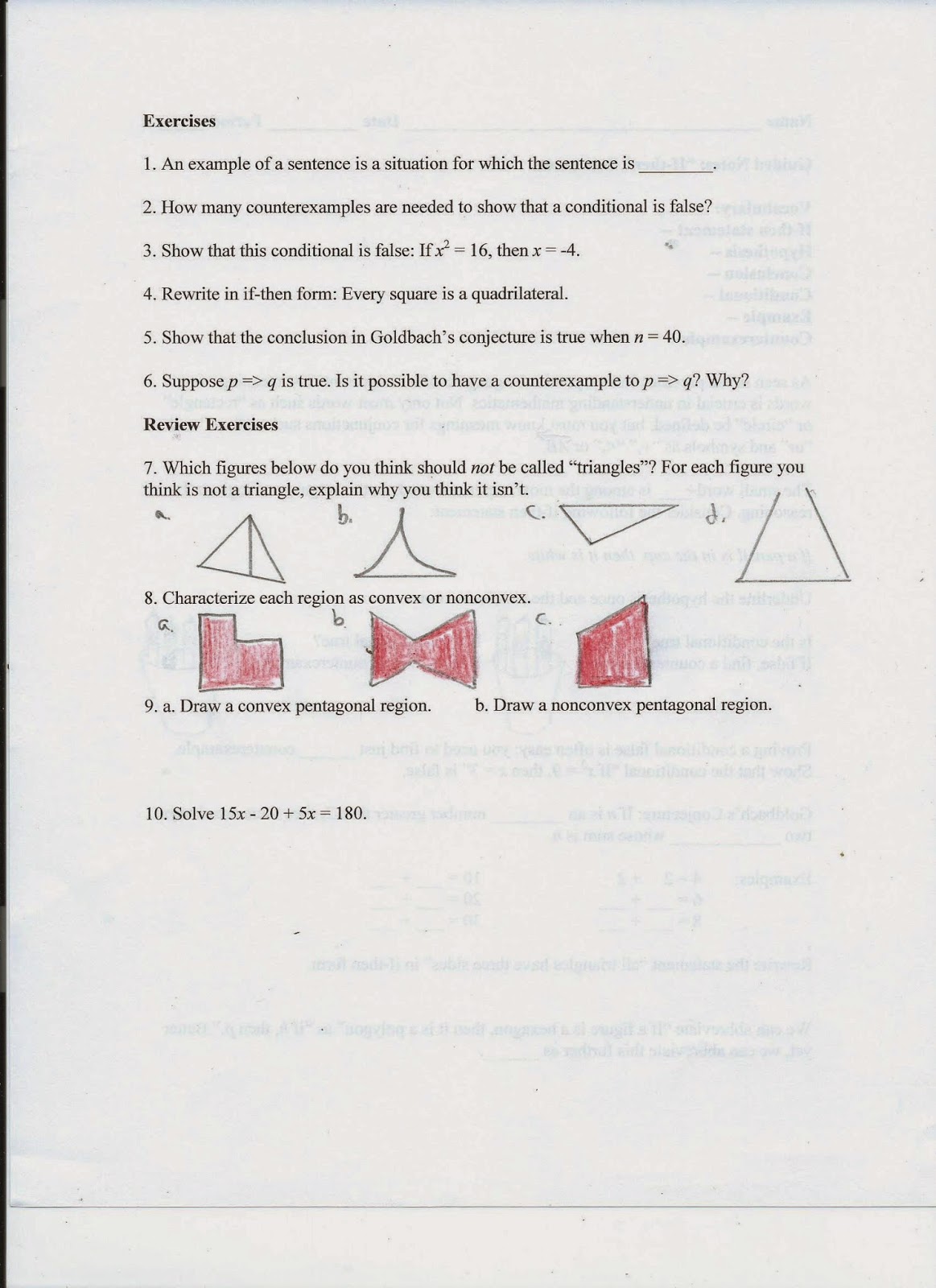 Geometry, Common Core Style: Lesson 2-2: If-then Statements (Day 10)