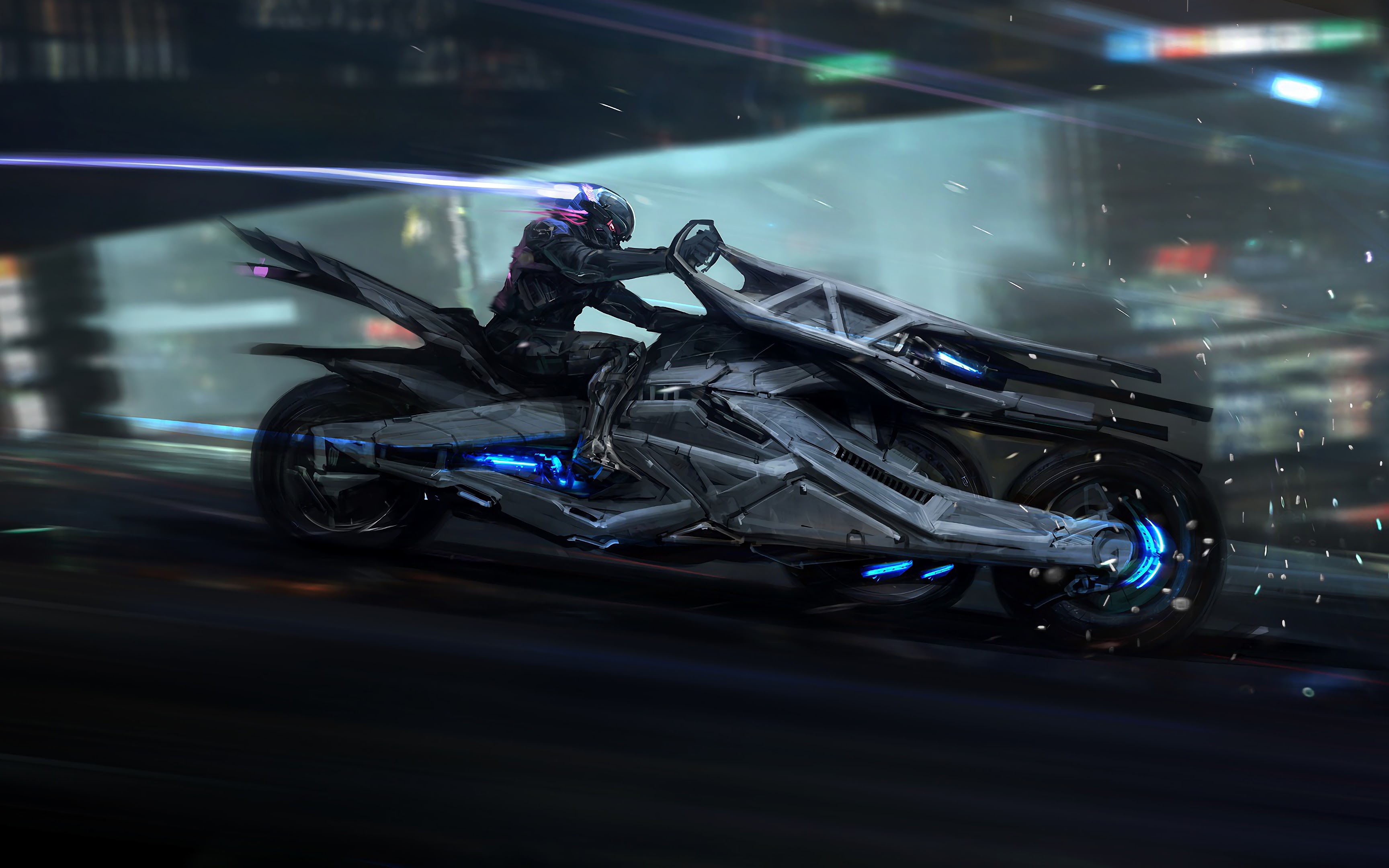 Cyberpunk, Motorcycle, Biker, Sci-Fi, Art, 4K, #151 Wallpaper PC Desktop