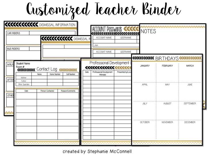 Customized Teacher Binder and Planner (Black and White Stripes with ...