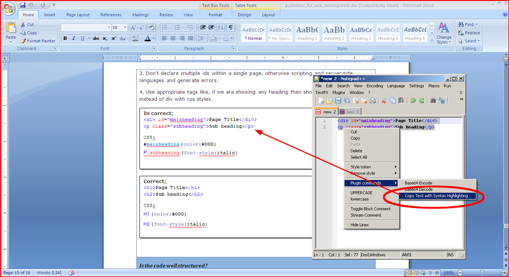 Show color code in ms word document.