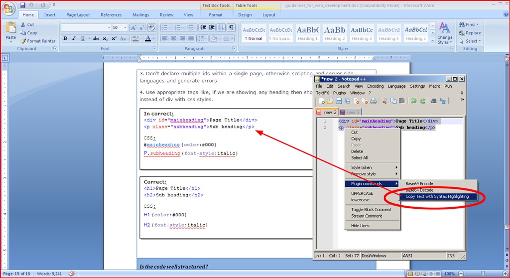Show color code in ms word document.