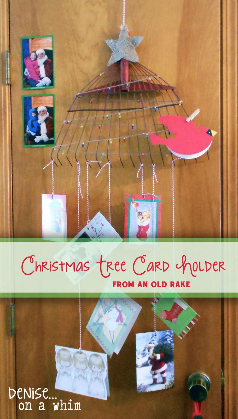 denise...on a whim: Christmas Tree Card Holder from an Old Rake