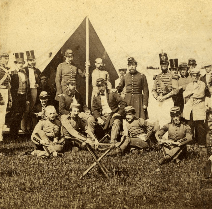 A group of Union soldiers and civilians in an unidentified Union camp ...