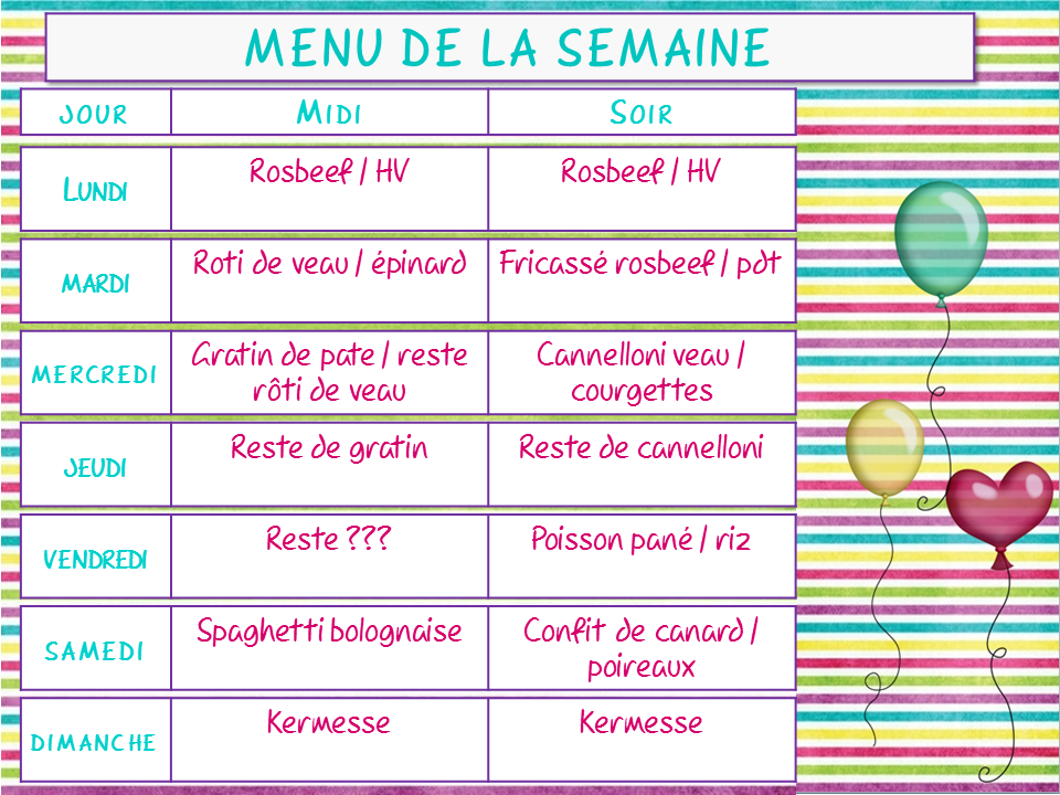 menu de la semaine #10